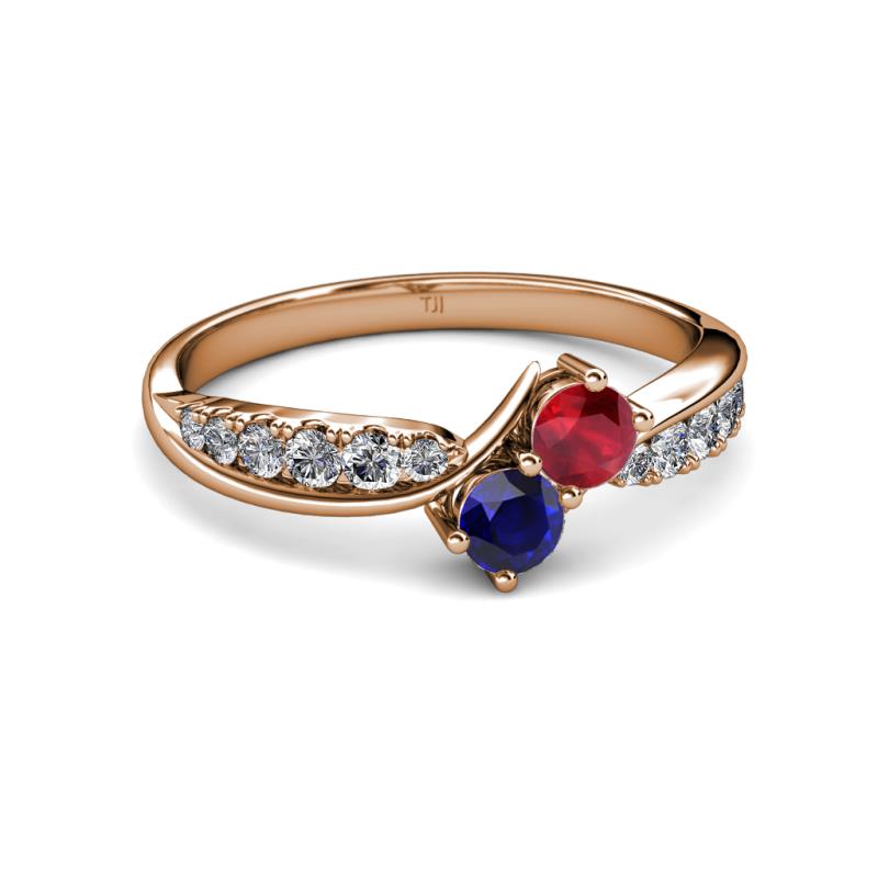 Ruby and Blue Sapphire 2 Stone with Side Diamonds Bypass Engagement ...
